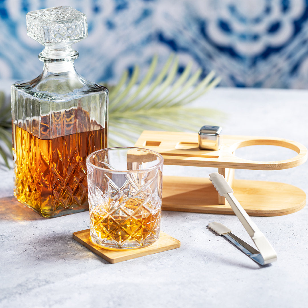Set Whisky Bambu Copo Vidro 350ml + Cubos Gelo Inox Reutilizáveis ...